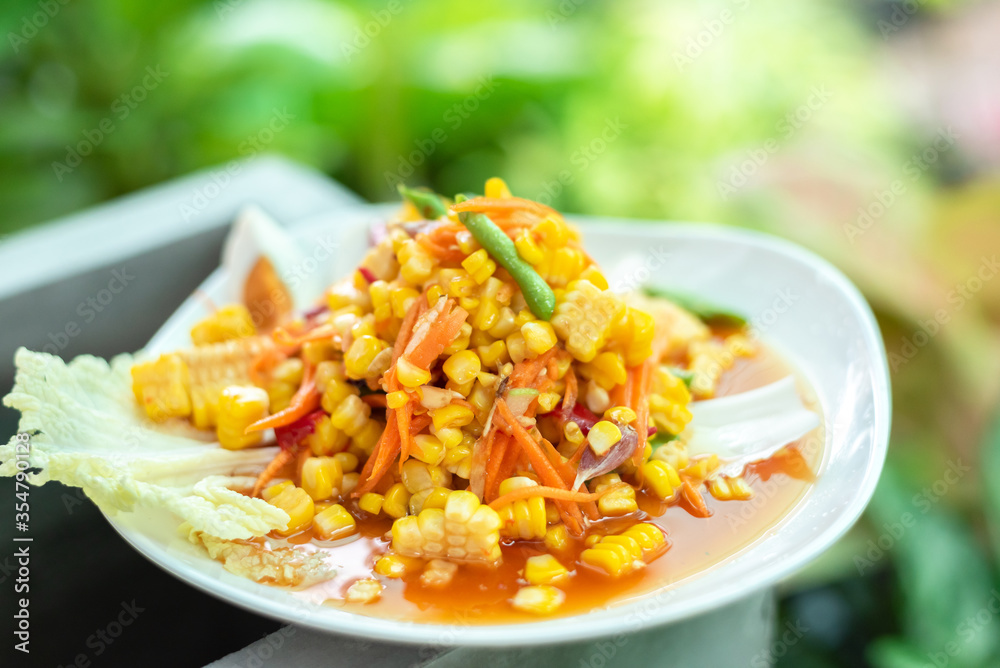 picy corn salad, Traditional Thai food is also delicious like a papaya ...