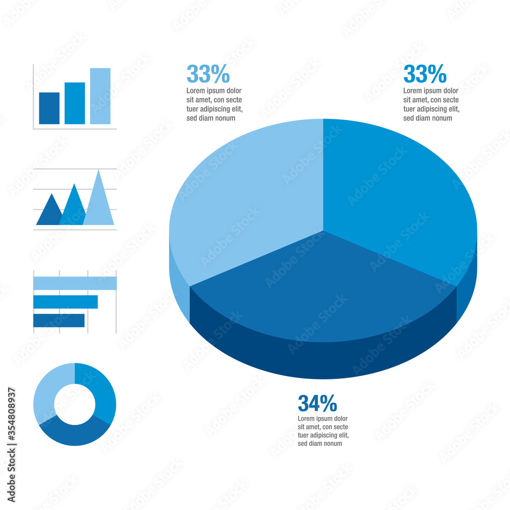 Blue gradient infographic with element icons. Flat design pie charts ...