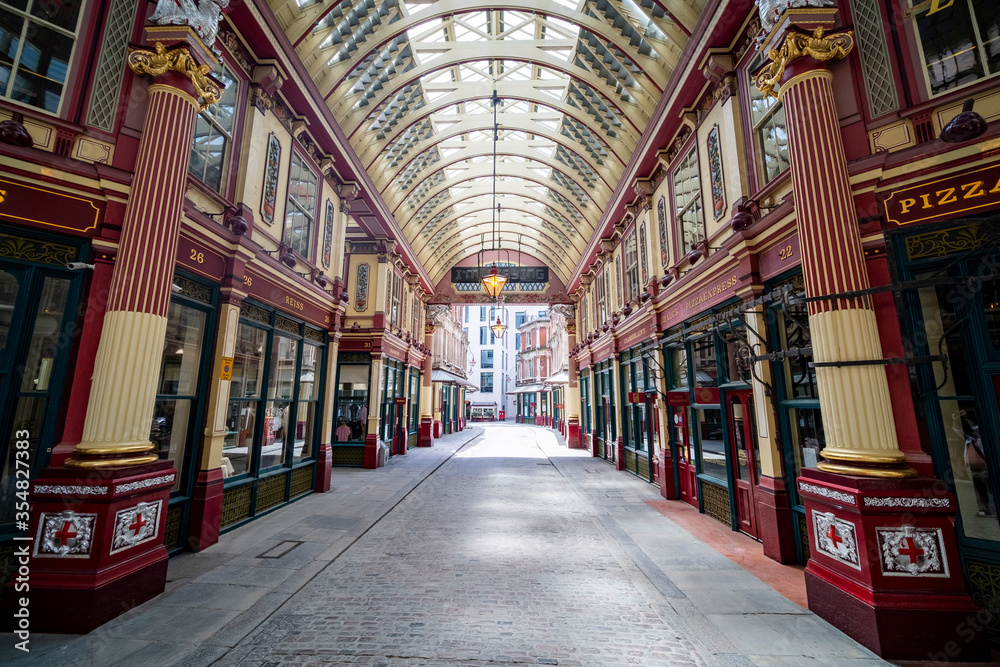 London- Leadenhall Market, a landmark covered market with bars and ...