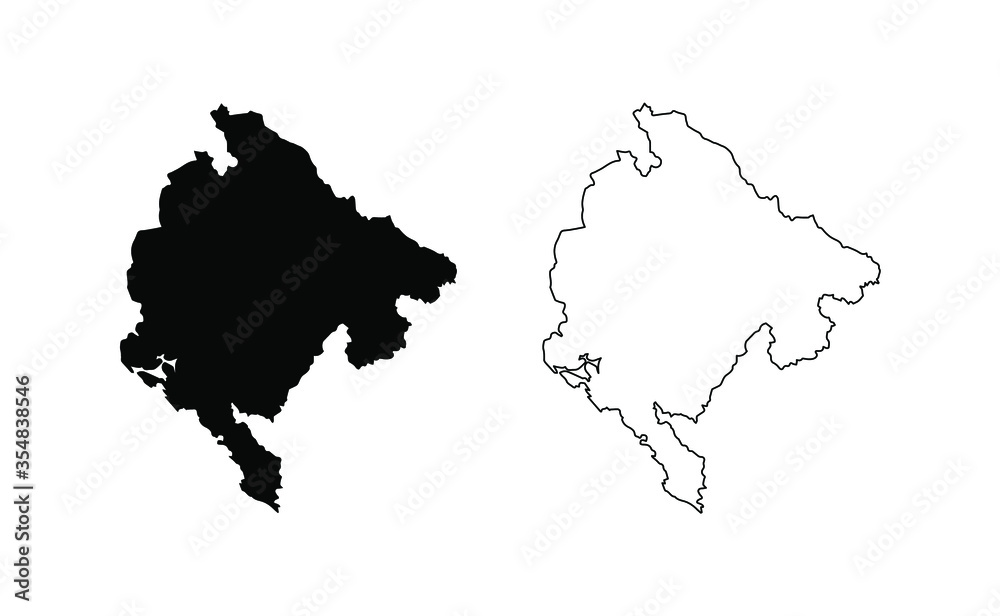 Montenegro map silhouette line country Europe map illustration vector outline European isolated ...