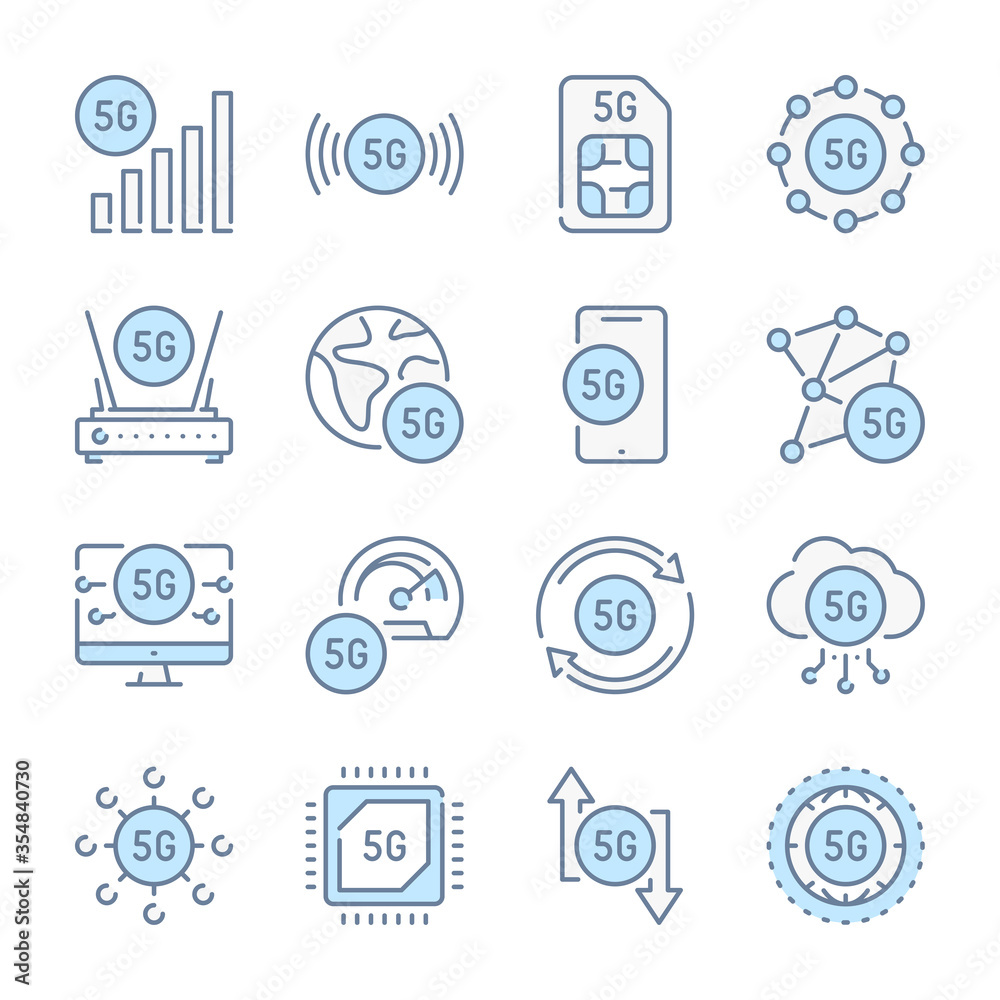 5g Network and 5th Generation of Networks related blue line colored ...