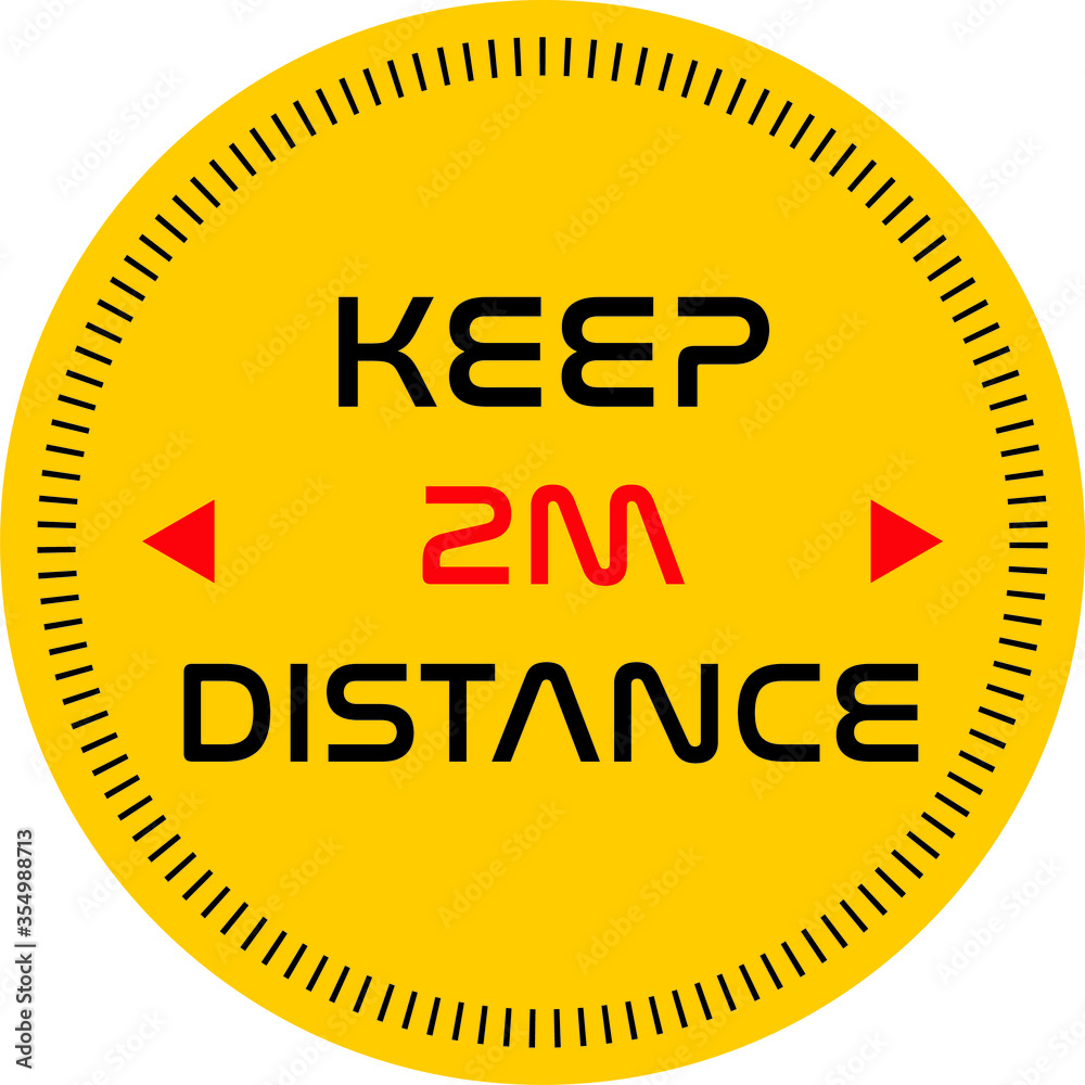 Keep 2m distance sign for floor and wall round sticker yellow color in ...
