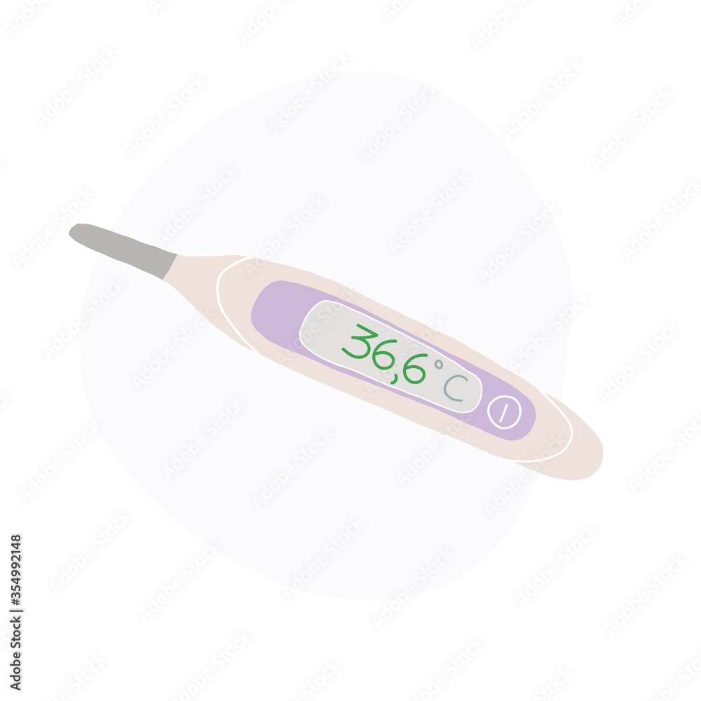Electronic thermometer with normal body temperature on screen, 36.6 ...
