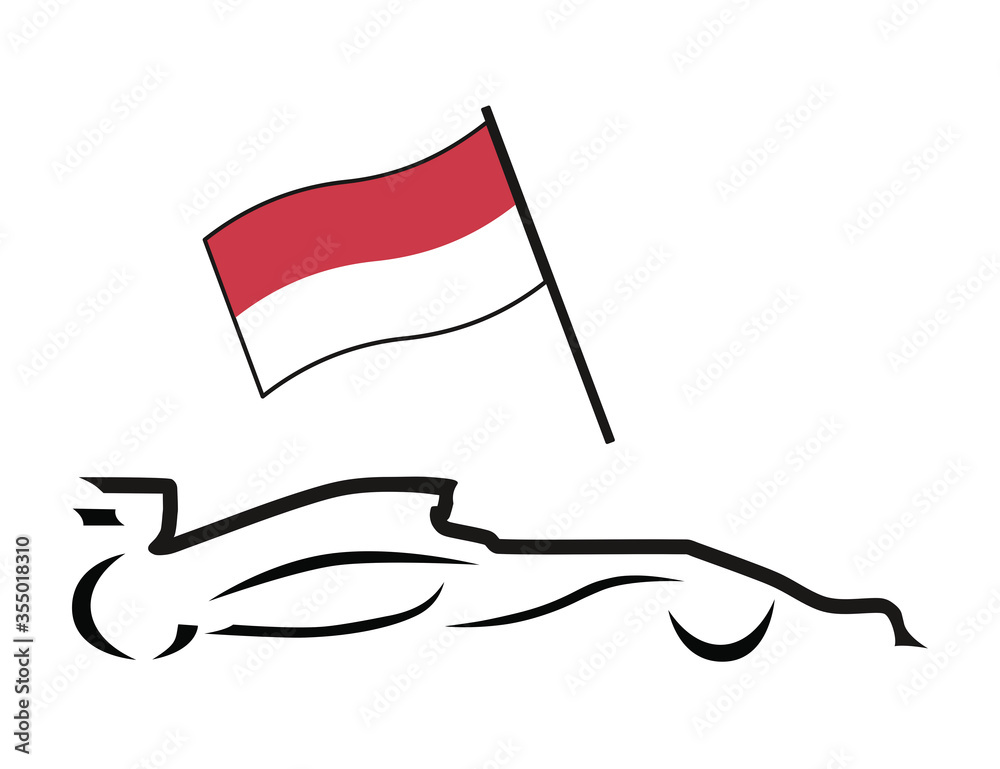 Race Car Line Drawing with Monaco Flag Stock Illustration | Adobe Stock