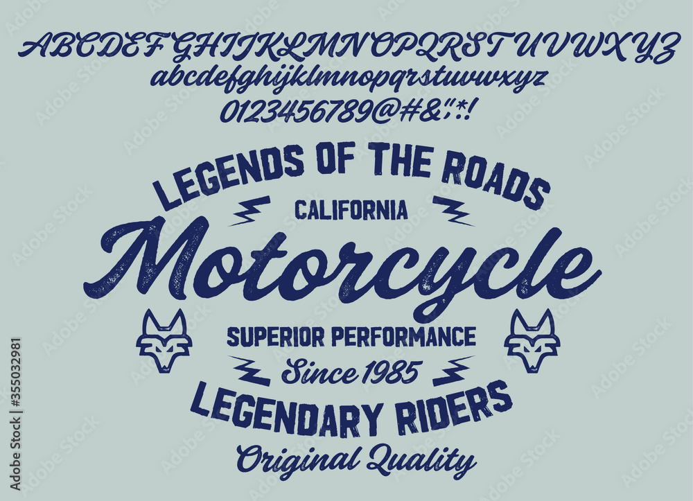 Motorcycle club community logo design.Decorative font. Letters, Numbers ...
