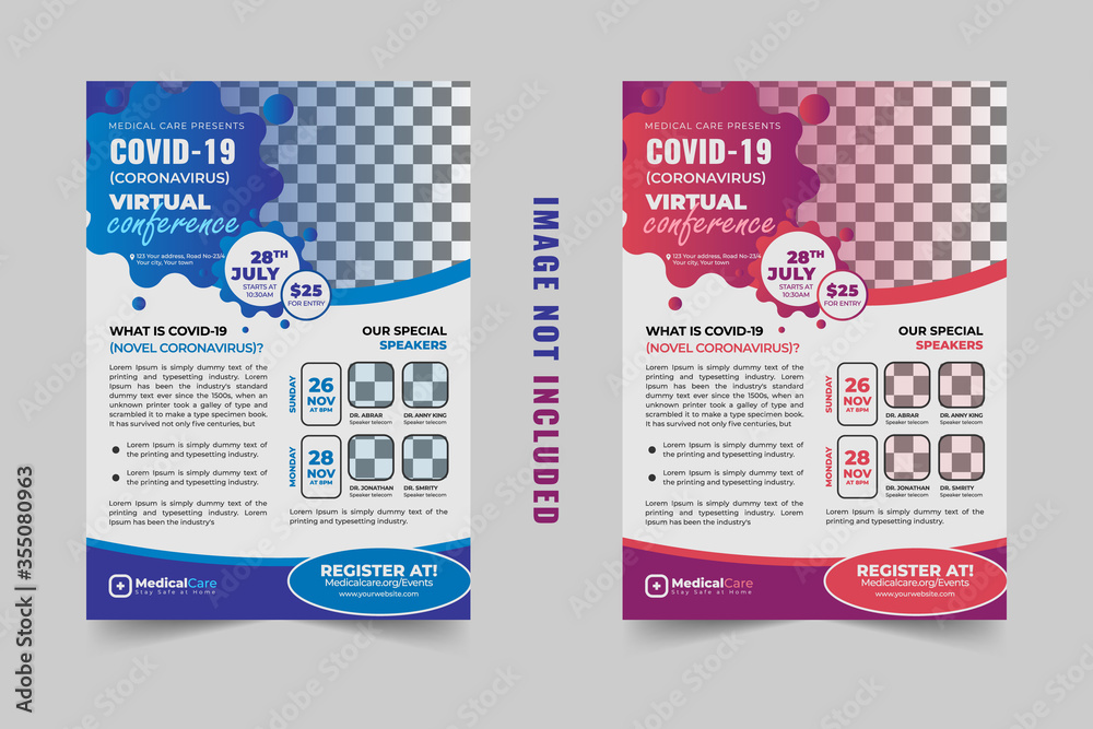 เวกเตอร์ Stock Coronavirus and Covid 19 virtual Conference Flyer ...
