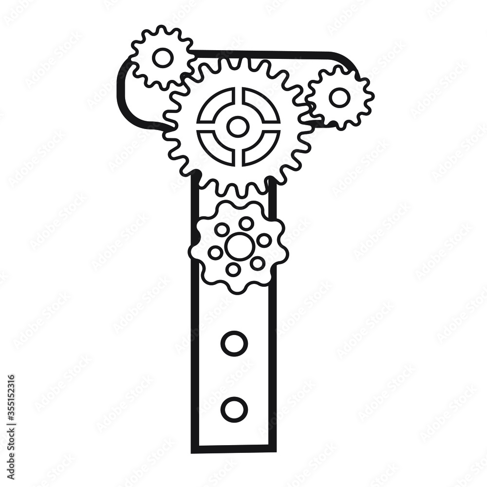 Steampunk Style Typeface. Mechanical alphabet of gears. letter T ...