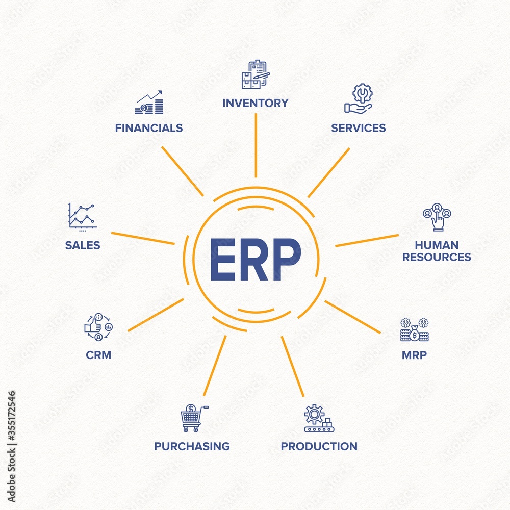 Enterprise resource planning (ERP) module icon construction concept on ...