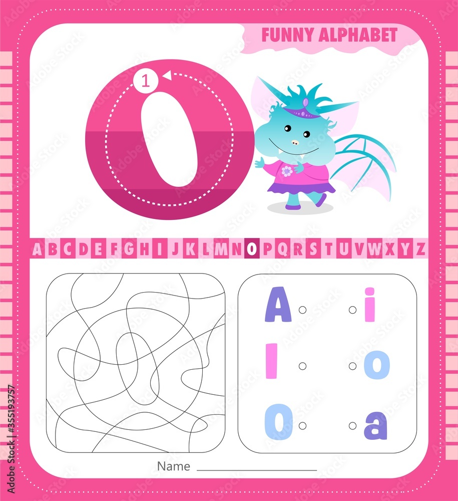 Letter O and funny cartoon bat. Alphabet a-z. Coloring page. Printable ...