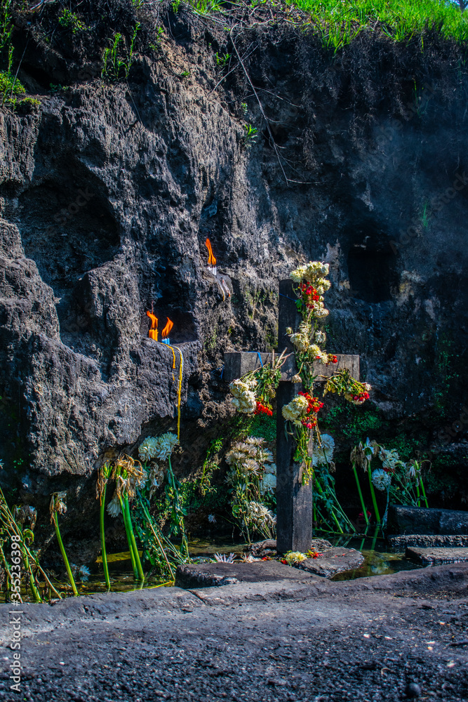 candelas y cruz mayas en piedras Stock Photo | Adobe Stock