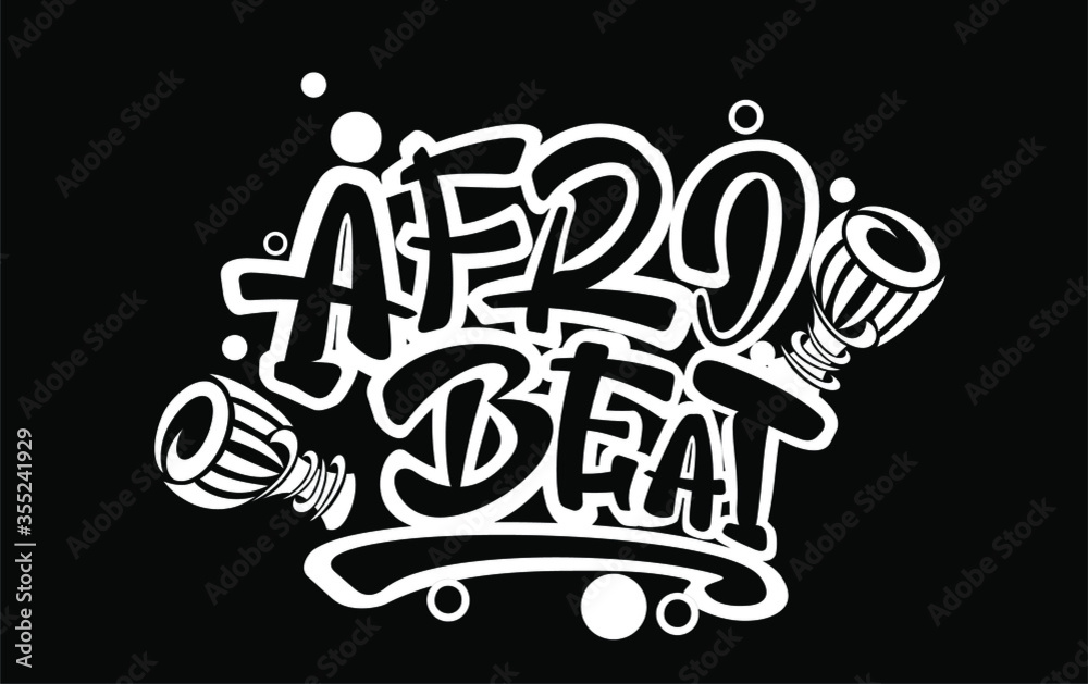 Vetor Afro Beat text with African drums. Hand lettering illustration ...