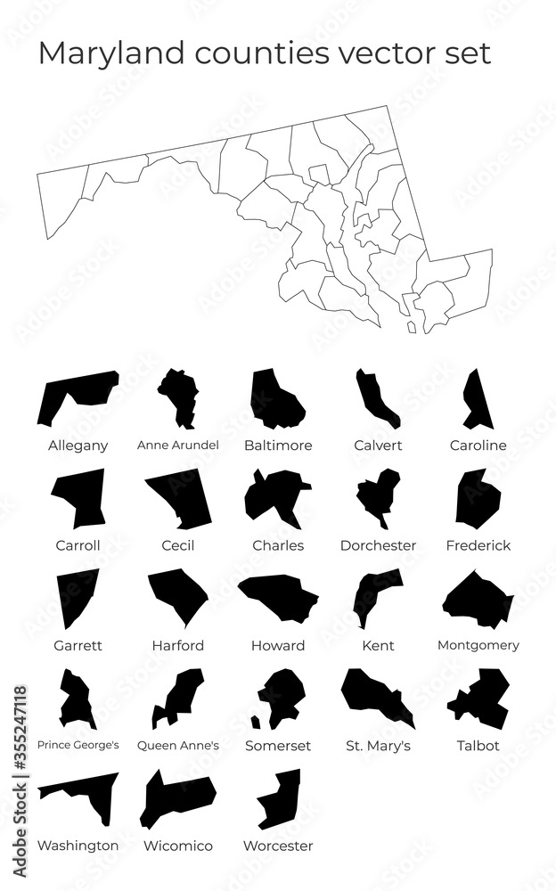 Maryland map with shapes of regions. Blank vector map of the Us State ...