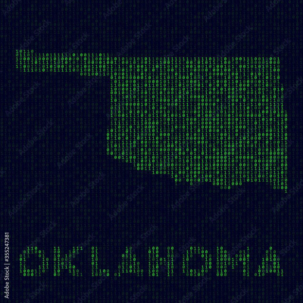 Digital Oklahoma logo. US state symbol in hacker style. Binary code map ...