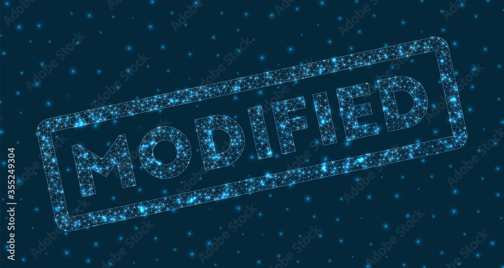 Modified word in digital style. Glowing geometric modified badge ...