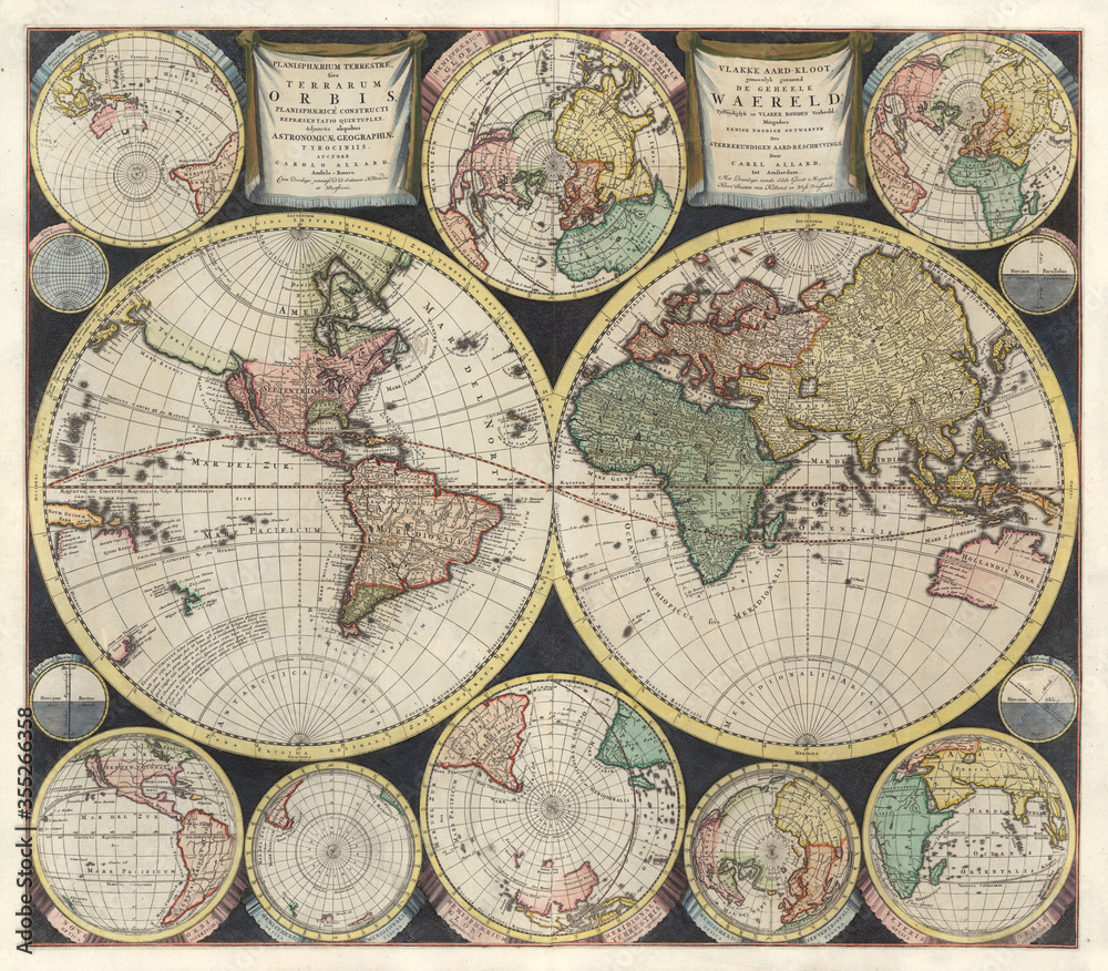 ภาพถ่าย Stock Western and Eastern Hemisphere old map. Vintage world map ...