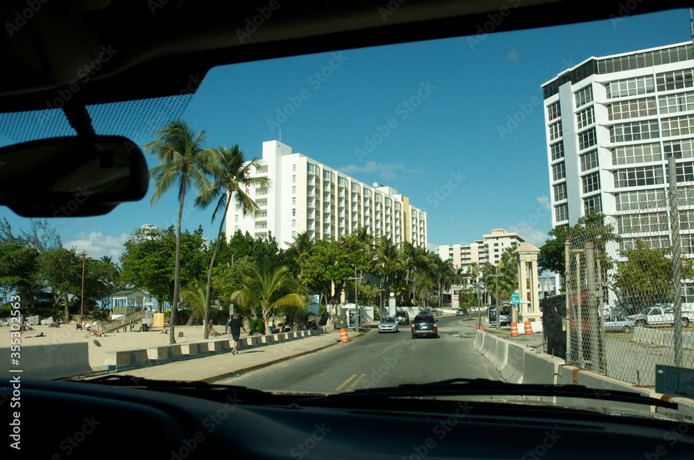 Driving on one of the main roads in Puerto Rico as seen through the ...
