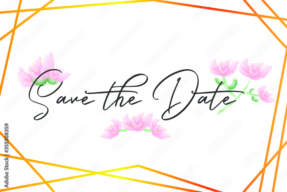 Save The Date Words Hand Written Custom Calligraphy Isolated On White Elegant Ornate Lettering