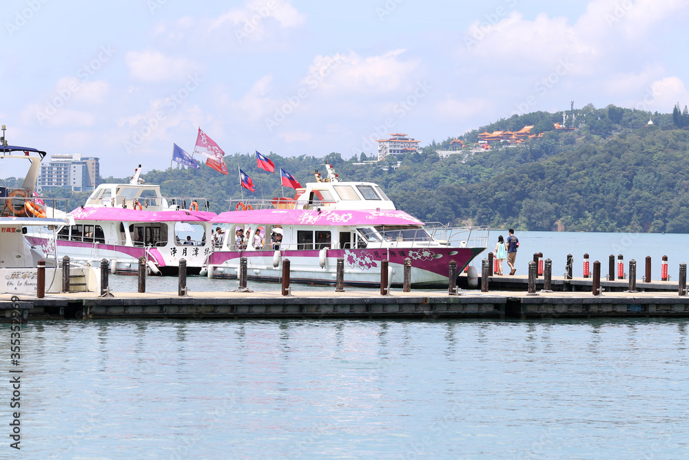 Beautiful scenery of Pier at Sun Moon Lake. The place is the largest ...