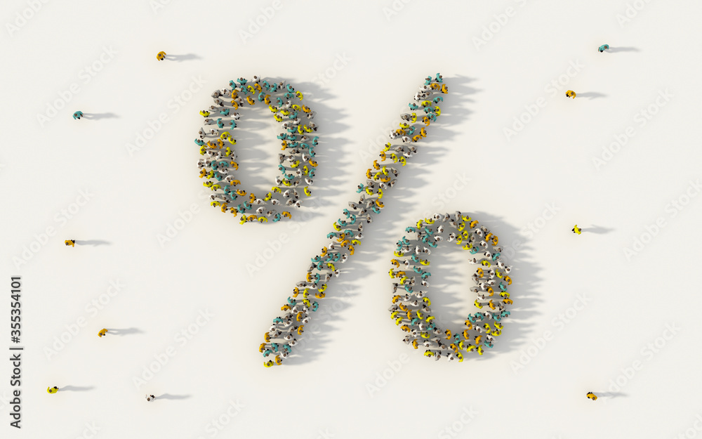 Large group of people forming percent sign in social media and ...