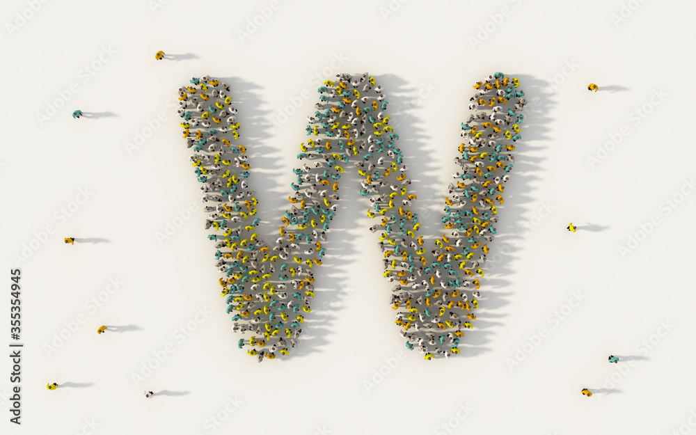 Large group of people forming letter W, capital English alphabet text ...