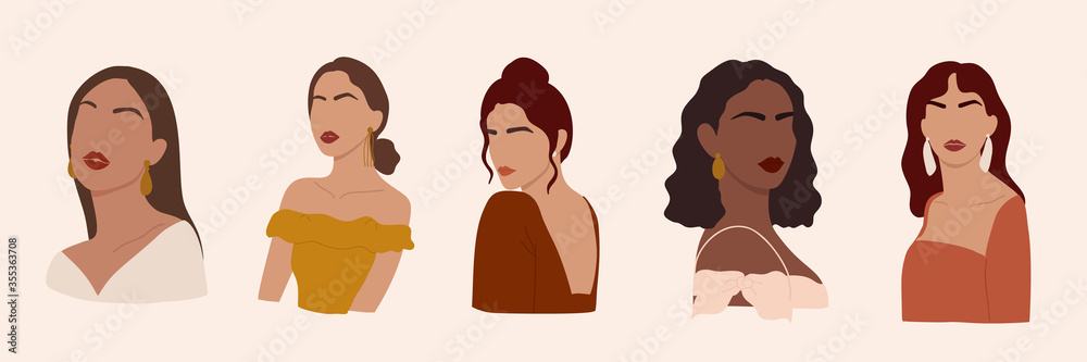 Abstract woman vector. Female portraits illustration collection ...