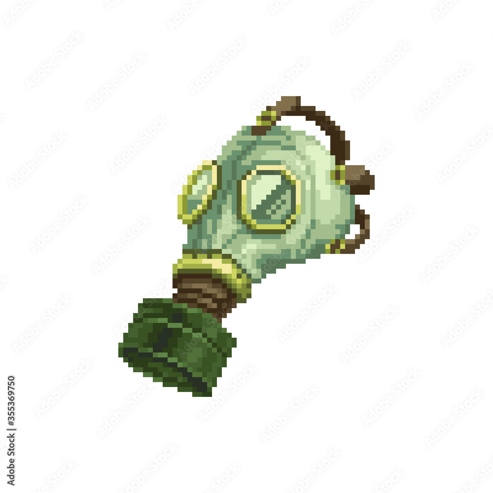 Gas mask, respirator pixel art icon. Virus and pollution protection ...