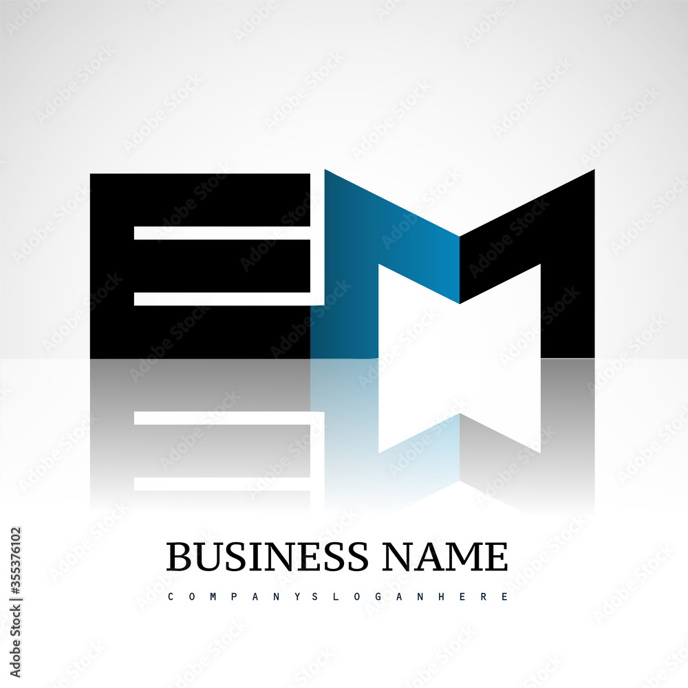 Initial letter EM uppercase modern and simple logo linked blue and ...