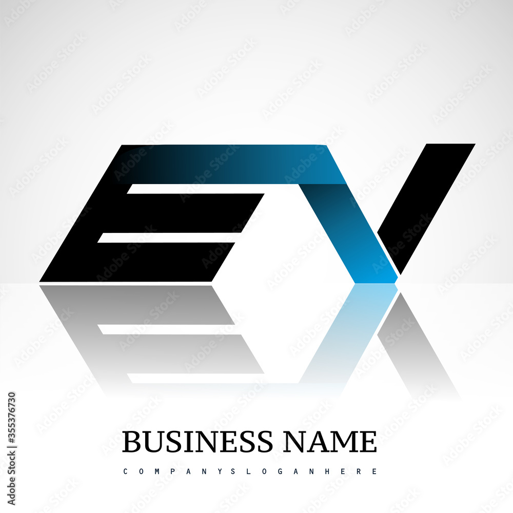 Initial letter EV uppercase modern and simple logo linked blue and ...