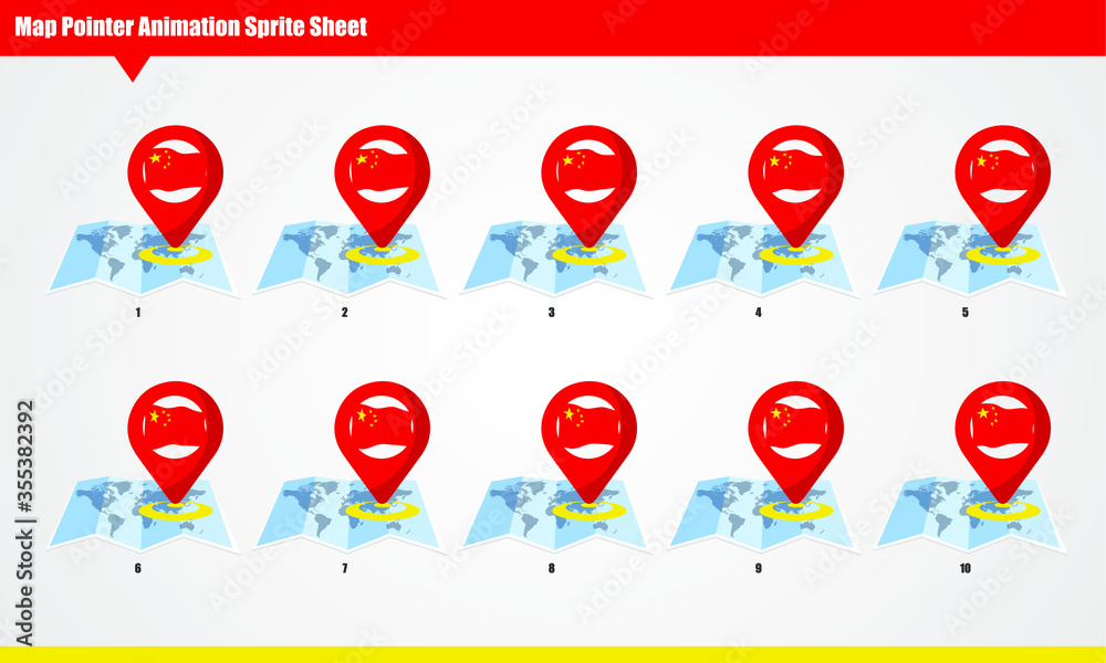 China Map marker with animated flag Sprite Sheet. Smooth waving ...