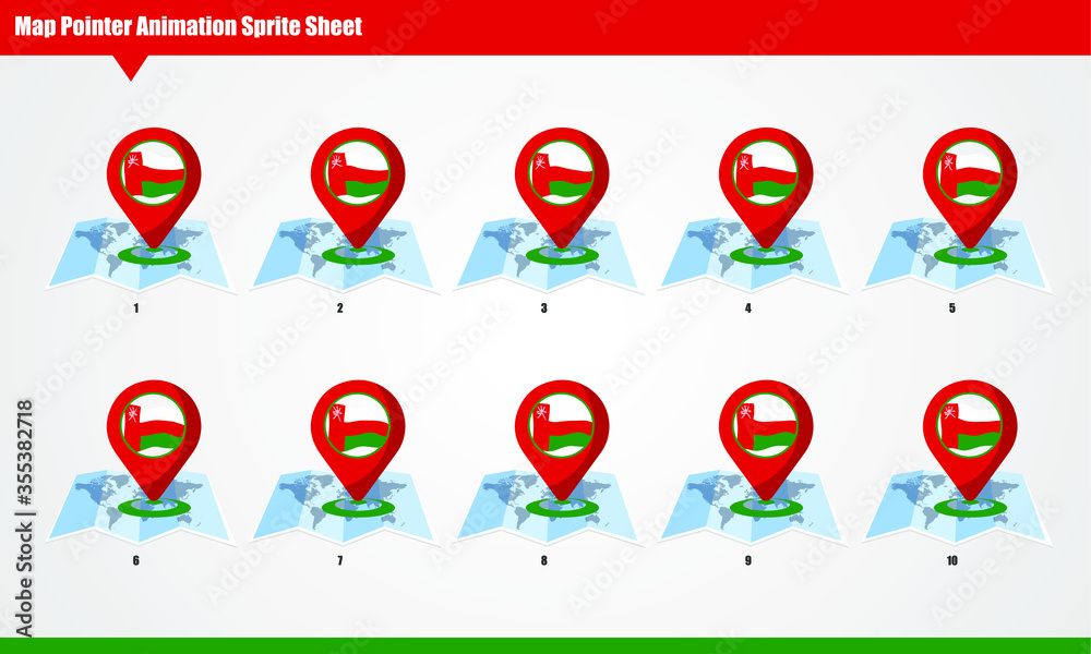 Oman Map marker with animated flag Sprite Sheet. Smooth waving ...