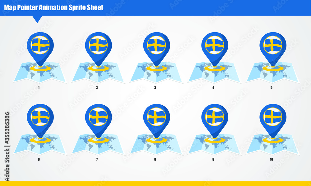 Sweden Map marker with animated flag Sprite Sheet. Smooth waving ...