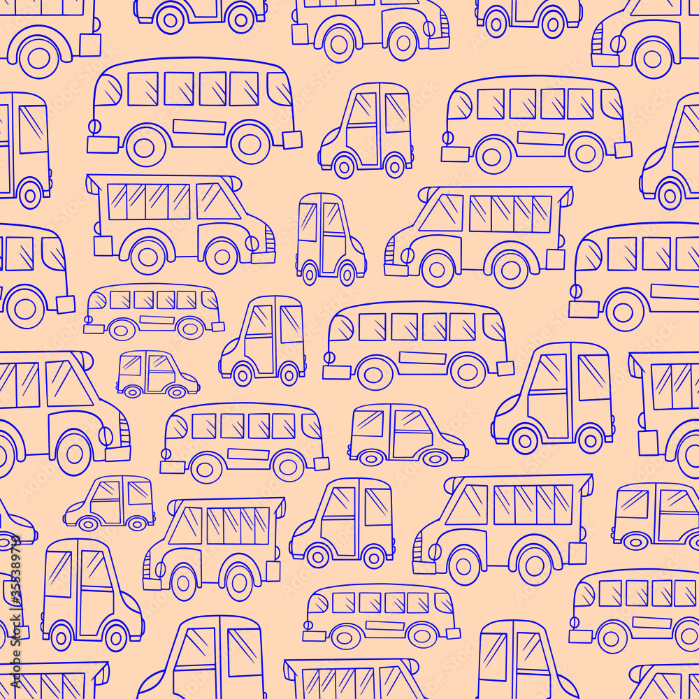 pattern cars transport buses graphics seamless background contour ...