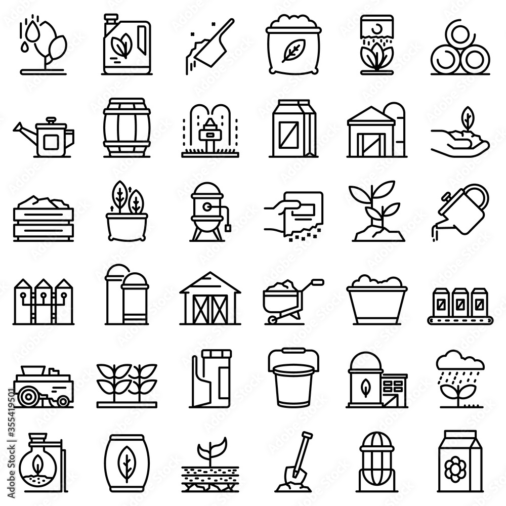 Fertilizer icons set. Outline set of fertilizer vector icons for web ...