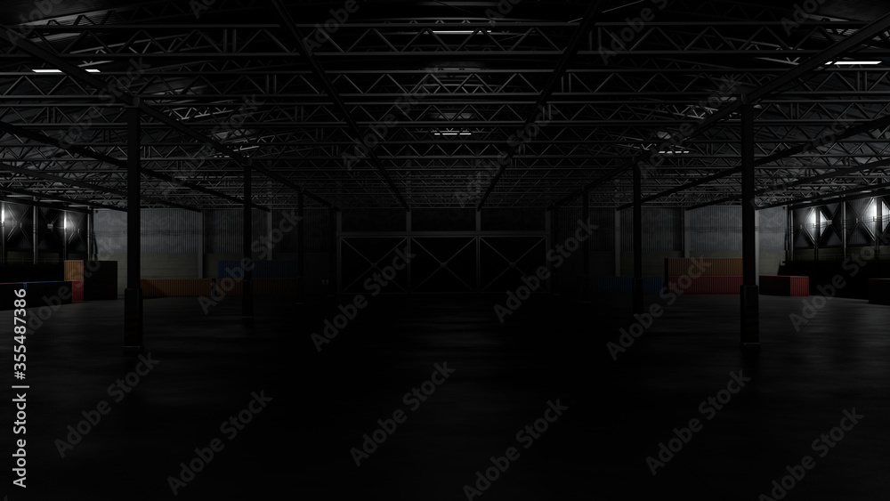 3d rendering of dark empty factory interior or empty warehouse Stock ...