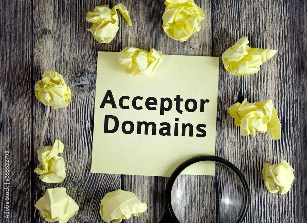 Acceptor Domain seo concept - text on yellow note sheets on a dark ...
