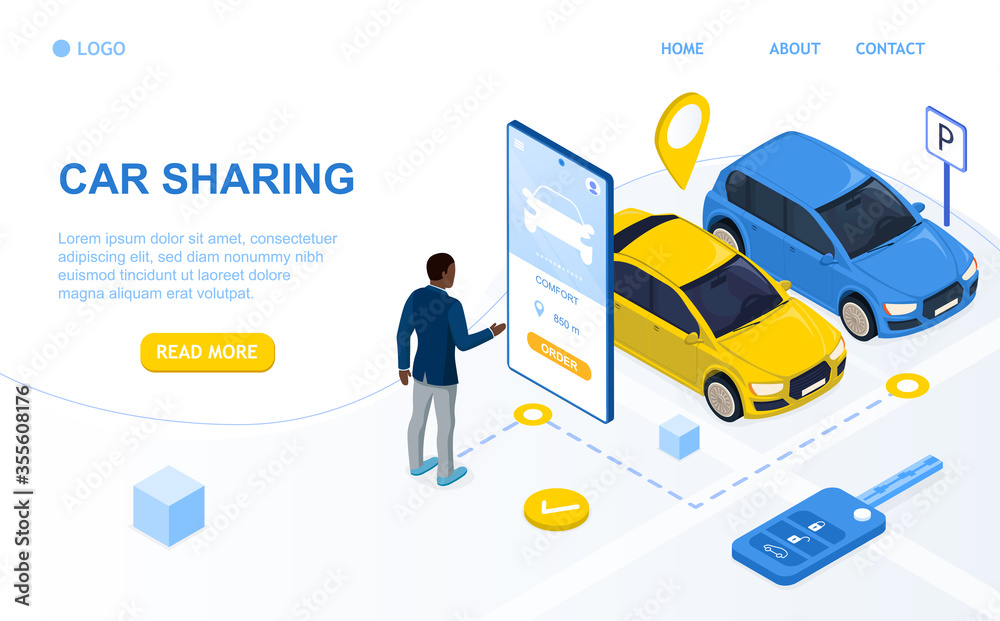 People Characters Using Car Sharing Service for City Transportation ...
