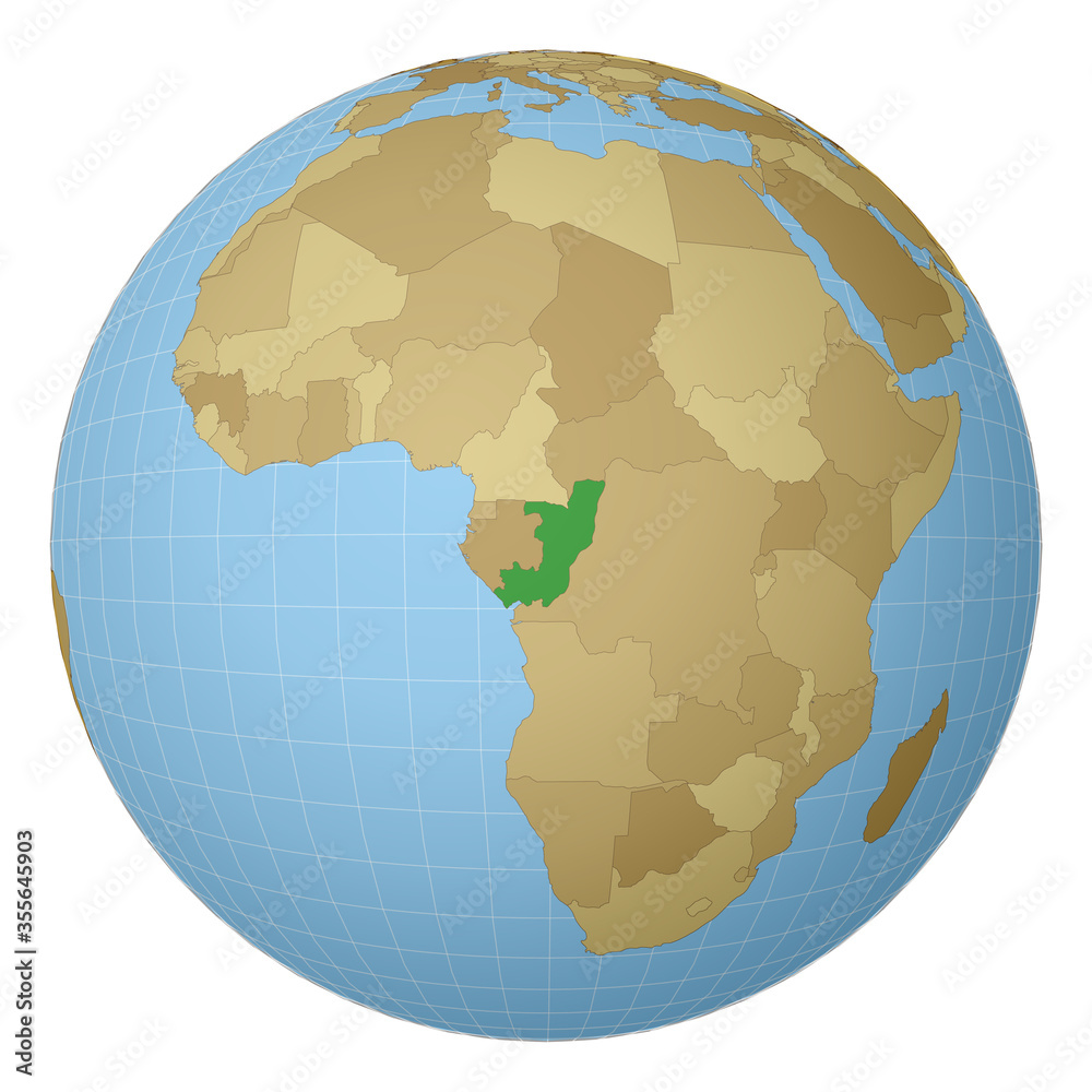 Globe centered to Congo. Country highlighted with green color on world ...