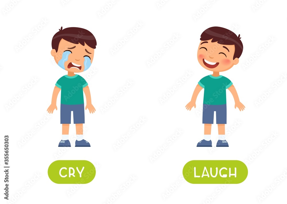 Boy sad and boy happy illustration with typography. Cry and laugh ...