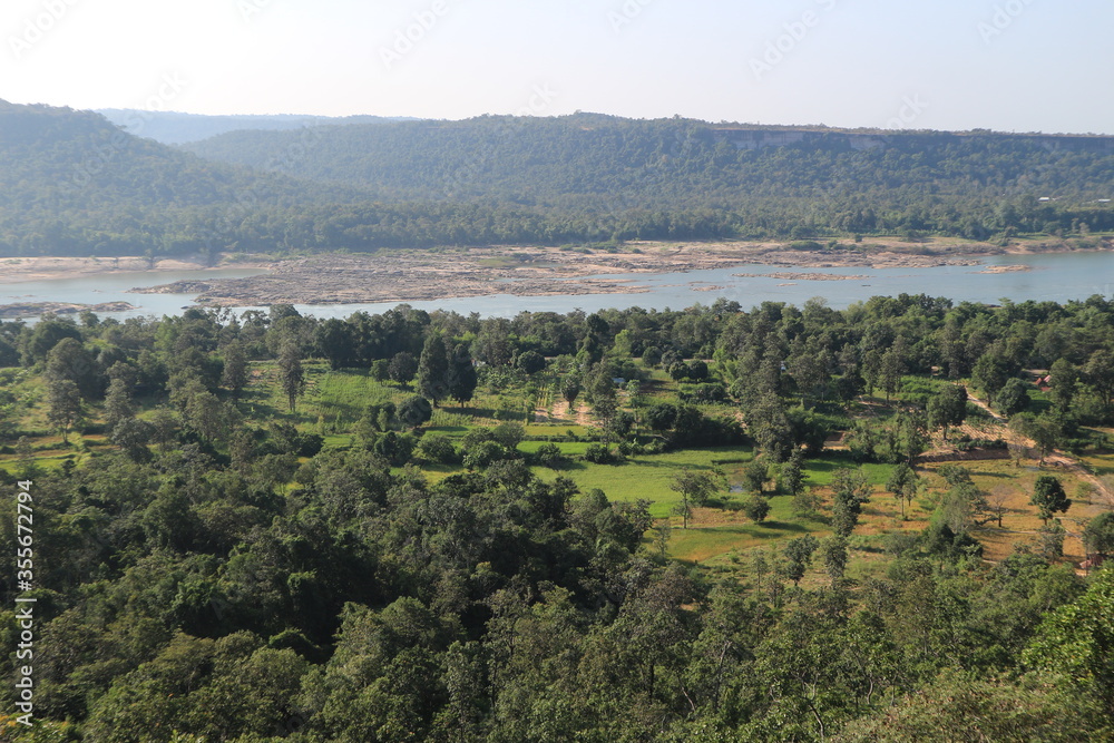Beautiful natural scenery of river in southeast Asia,green forest with ...