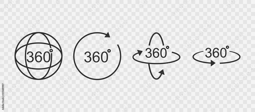 360 degrees line icon. Rotation symbol isolated in transparent ...
