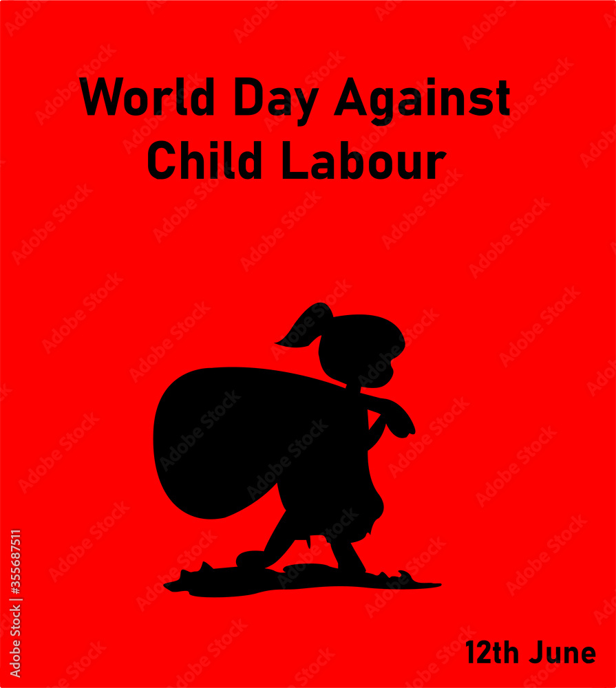 World day against child labour day vector. cute girl with garbage bag ...