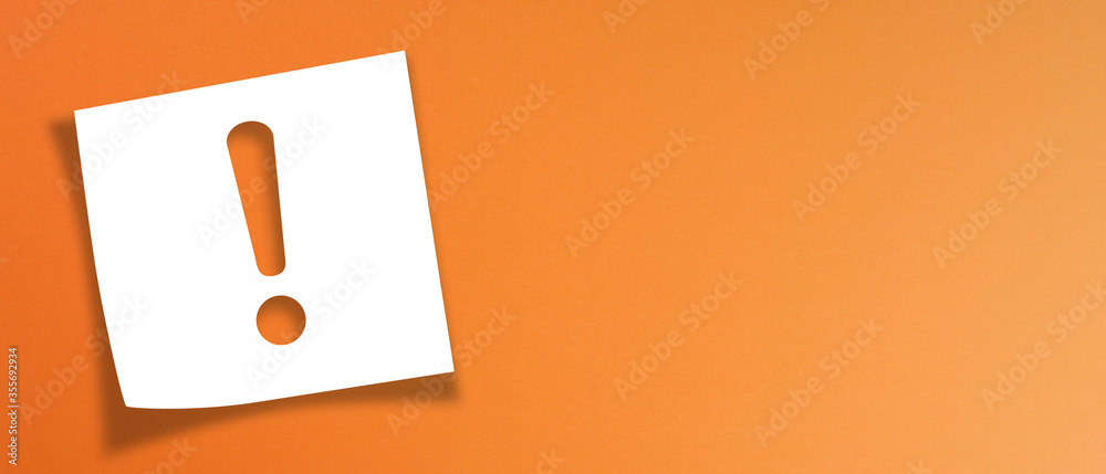 Note paper with exclamation mark on panoramic orange background Stock ...