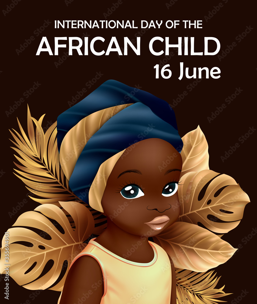 International Day of the African Child. Cute little girl in front of ...