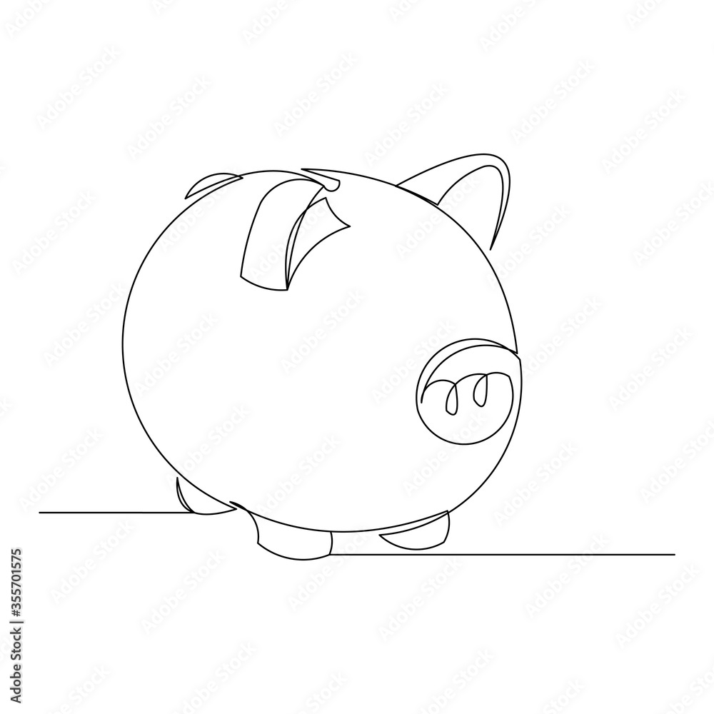 Continuous line drawing of piggy bank. one line art concept of business ...