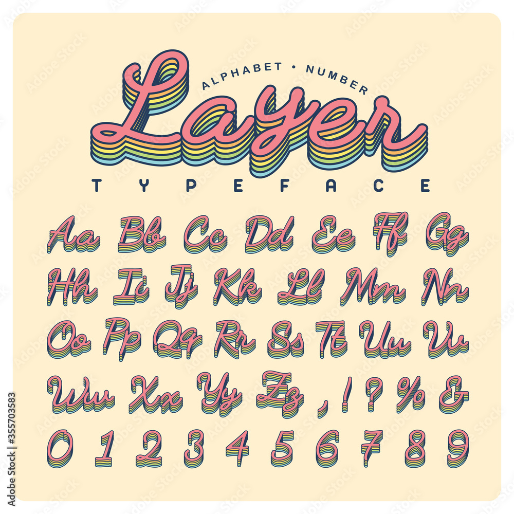 Vintage handwritten typeface or font in layered effect. Vector script ...