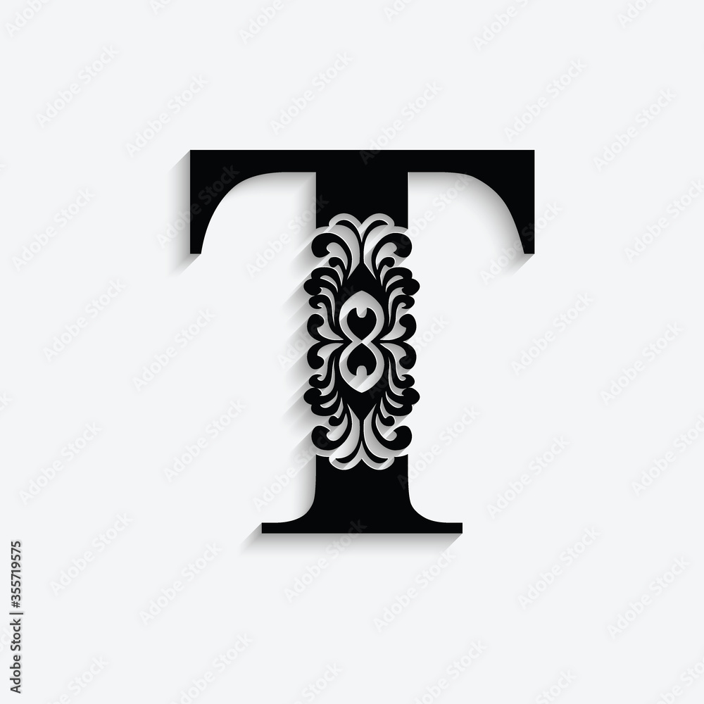 letter T. Black flower alphabet. Beautiful capital letters with shadow ... letter T. Black flower alphabet. Beautiful capital letters with shadow ...