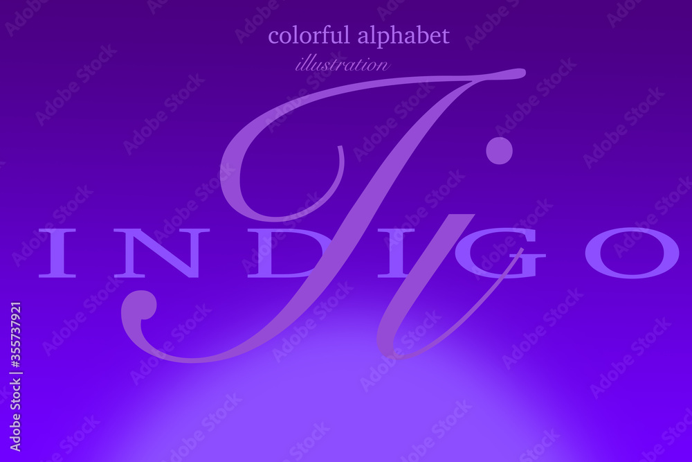 initial symbol of indigo hue as alphabet guide to color naming, verbal ...