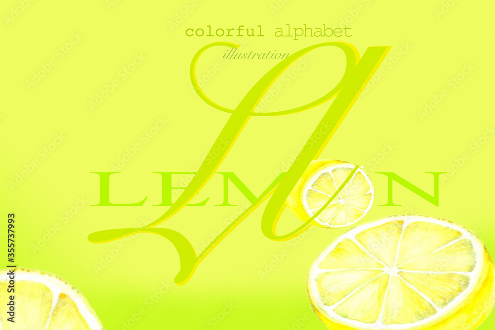 initial symbol of lemon hue as alphabet guide to color naming, verbal ...