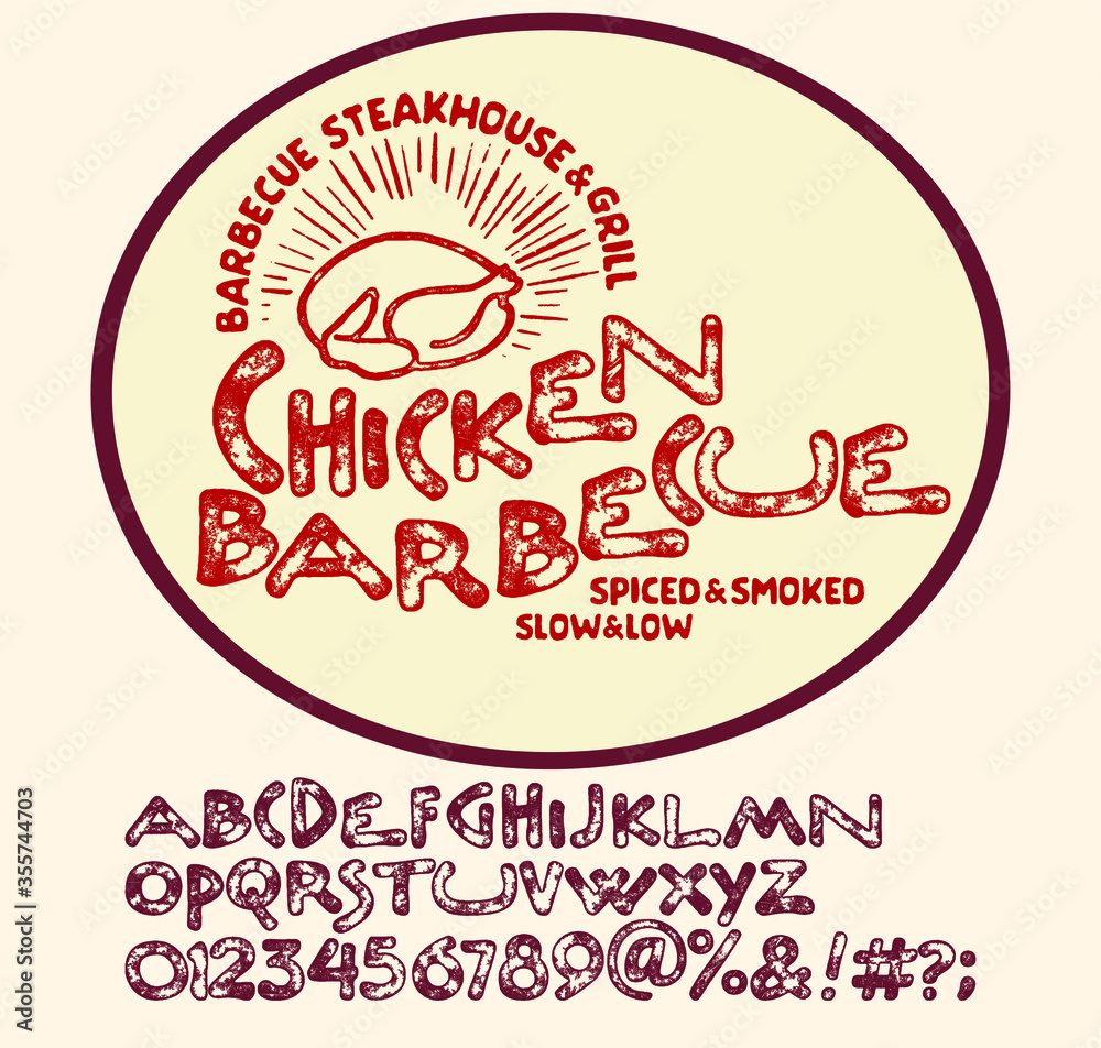 Hand drawn vintage retro font. Outdoor advertising of American Chicken ...