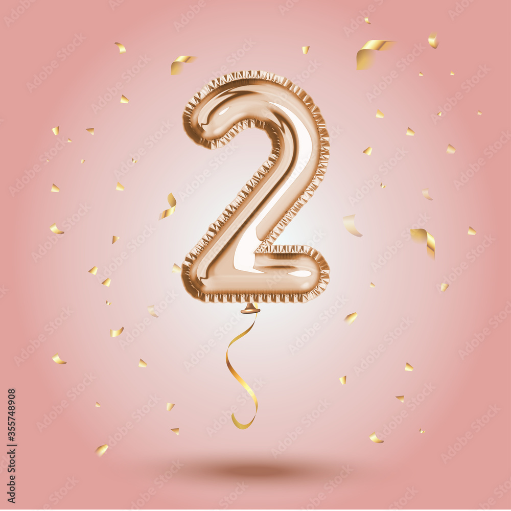 Vector de Stock Elegant Pink Greeting celebration two years birthday Anniversary number 2 foil ...